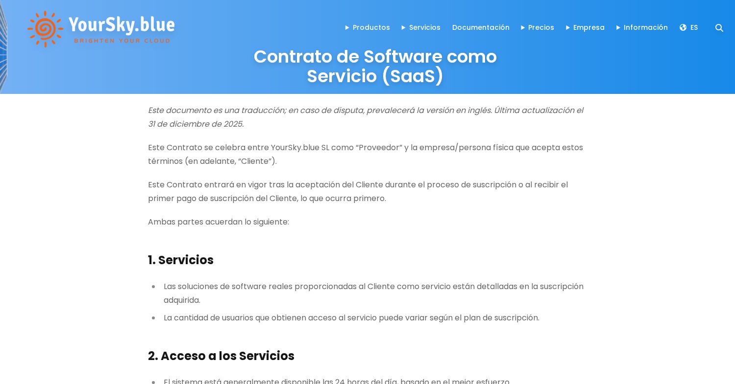 Contrato de Software como Servicio (SaaS)